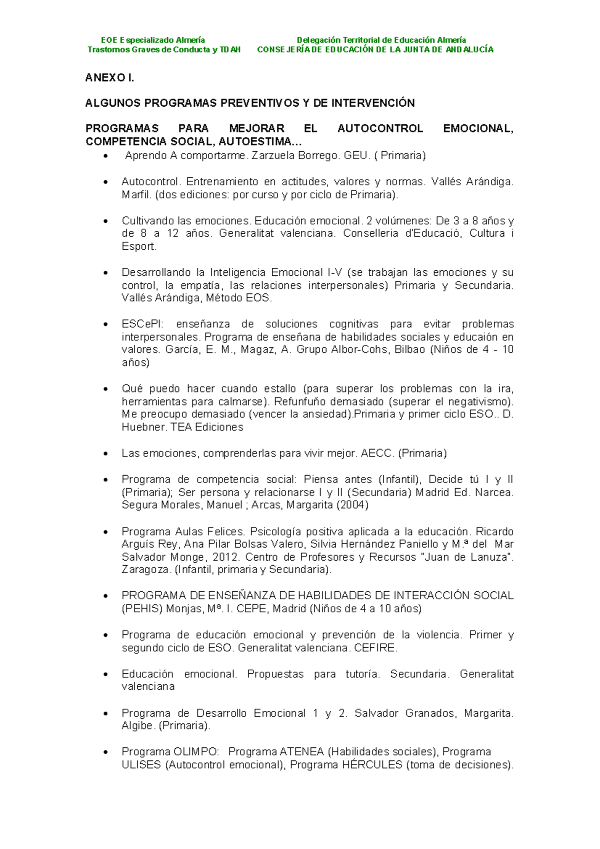 B.4 Listado EOEE TGC Programa Y TÉ Cnicas Preventivas Y DE IntervencióN ...