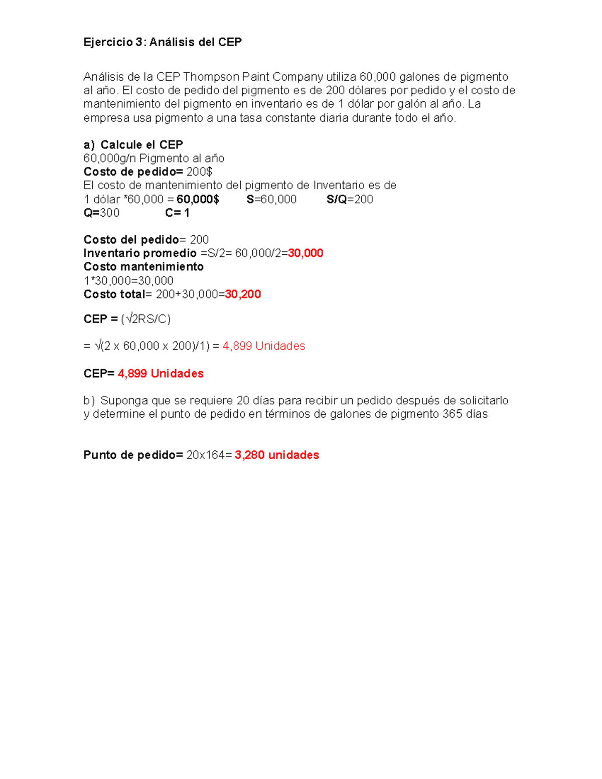 Análisis del Costo Económico de Pedido (CEP) - Ejercicio 3 - Studocu