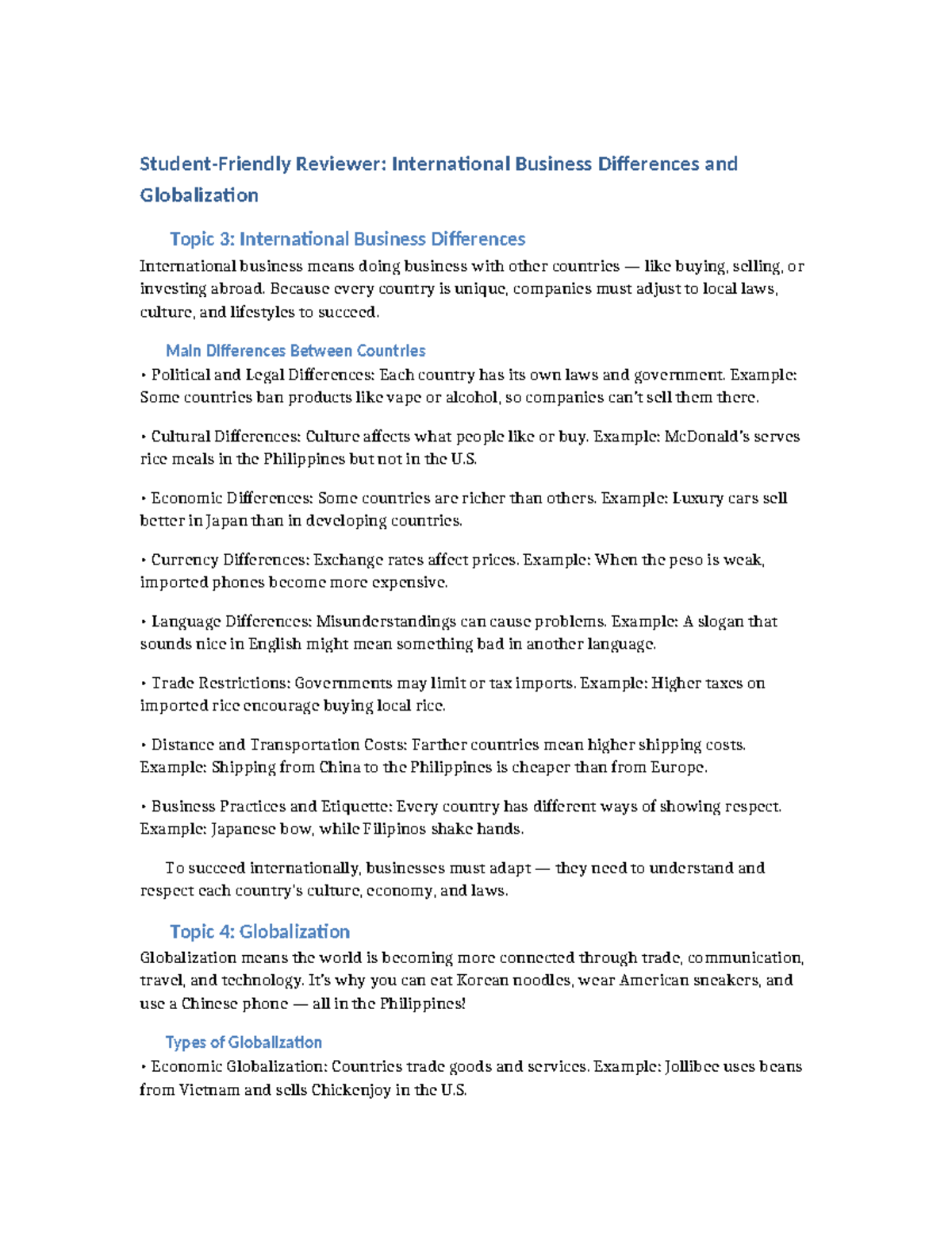 International Business Differences & Globalization: IB 101 Overview ...