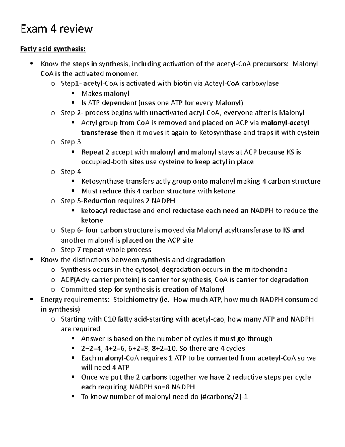 BIO 321 Final Exam Review: Fatty Acid and Amino Acid Metabolism - Studocu