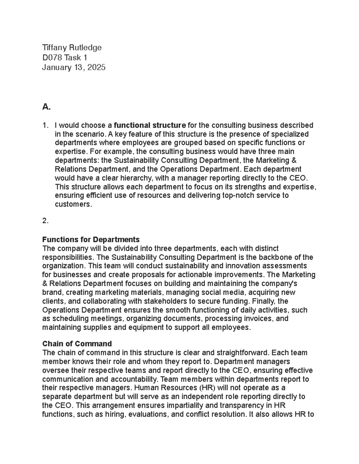 D078 Task 1 - D078 task 1 passed first attempt - Tiffany Rutledge D078 ...