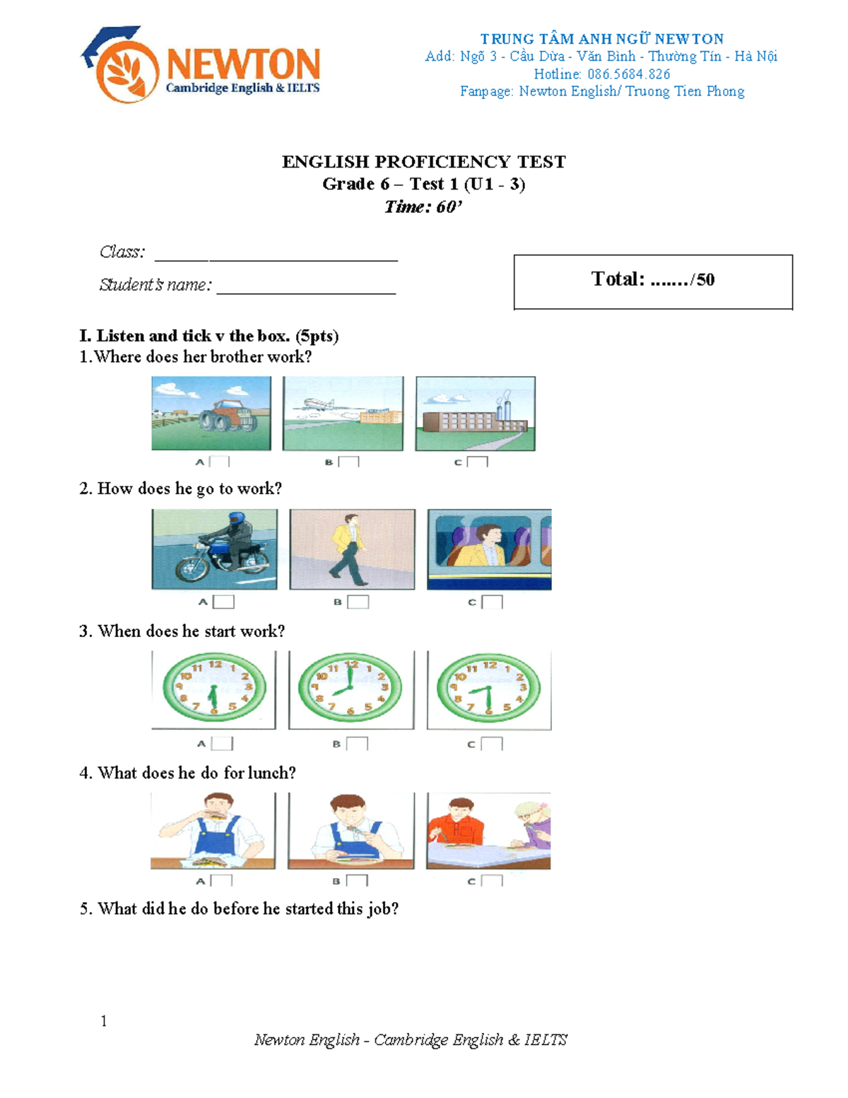 Writing Test 1 (U1-U3) - Grade 6 English Proficiency - Studocu
