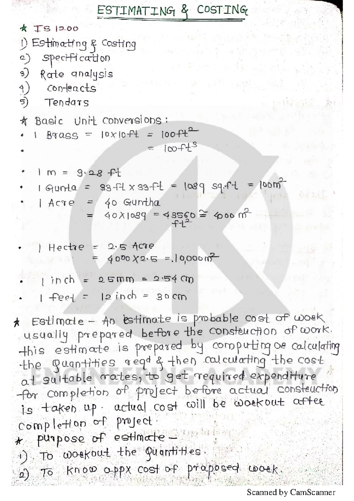 Detailed Notes in estimation - Estimating, Costing and Valuation ...