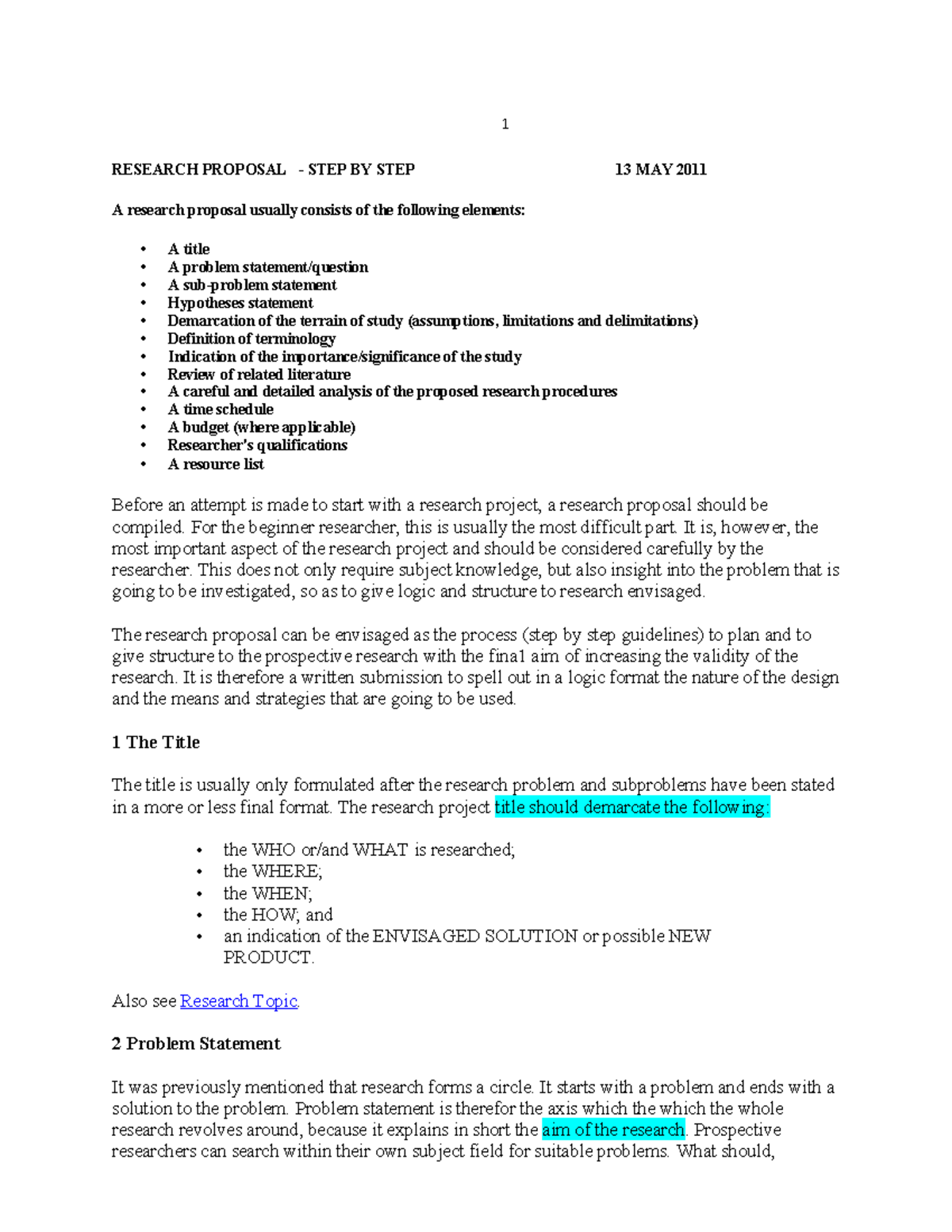 RESEARCH PROPOSAL GUIDE: STEP-BY-STEP INSTRUCTIONS (2011) - Studocu