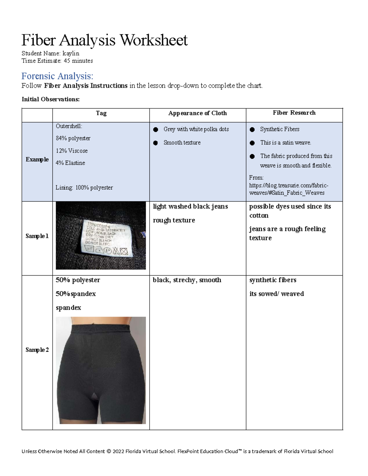 Fiber Analysis Worksheet: Forensic Fiber Study (Fiberpt 2) - Studocu