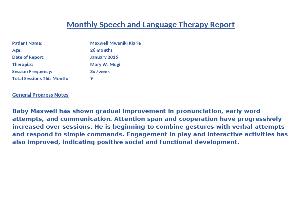 Monthly Speech & Language Therapy Report - Maxwell Kiarie (Jan 2026 ...