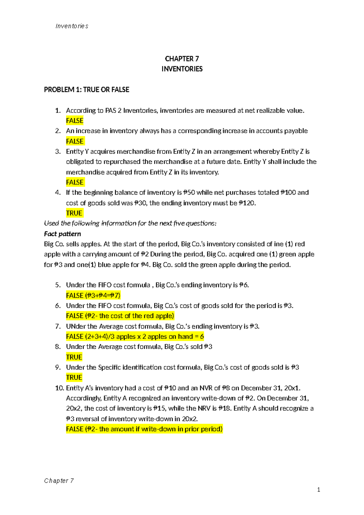 783792439 Chapter 7 Inventory Analysis and Solutions - Studocu