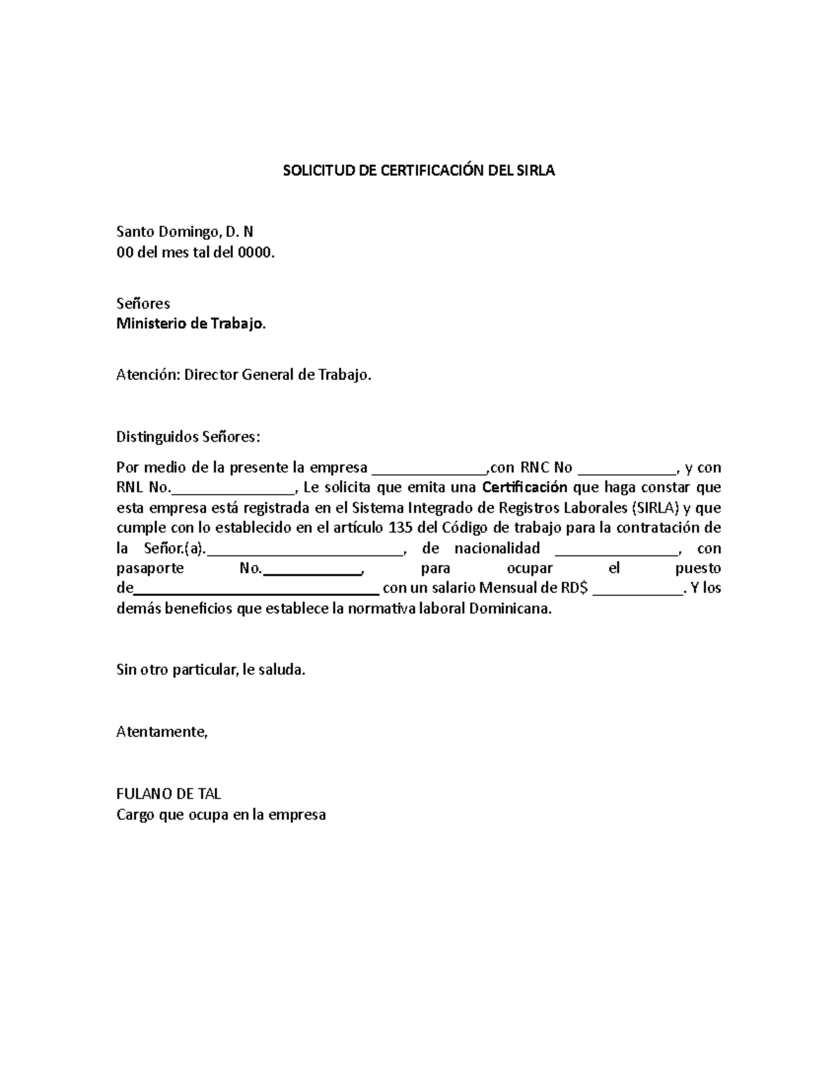 Solicitud DE Certificacion DEL Sirla - SOLICITUD DE CERTIFICACIÓN DEL ...