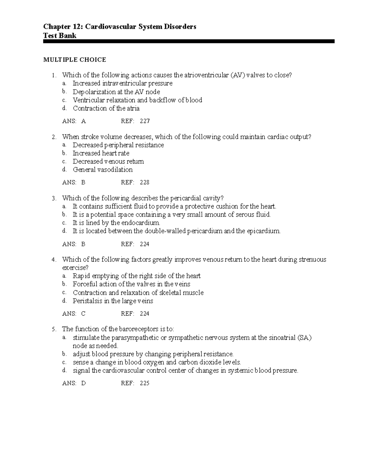 CH 12 Cardiovascular System Disorders: Test Bank Review Questions - Studocu