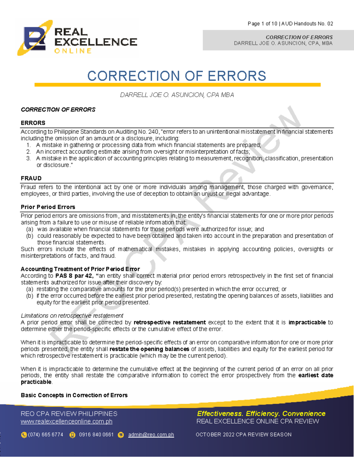 Correction of Errors - REO CPA Review Insights and Guidelines - Studocu