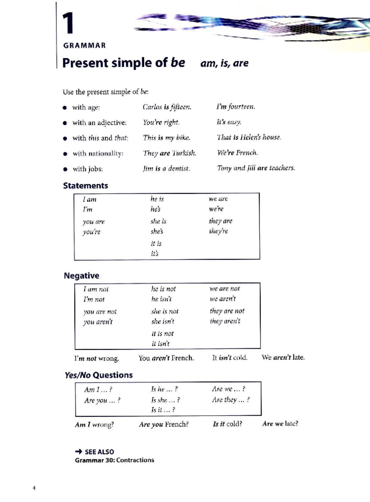 Grammar 1: Present Simple of "Be" - Am, Is, Are Usage Guide - Studocu