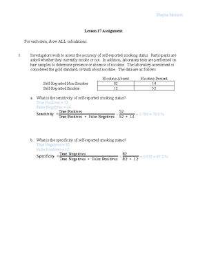 Lesson 11 Assignment - Shayna Monson Lesson 11 Assignment 1. In a study ...