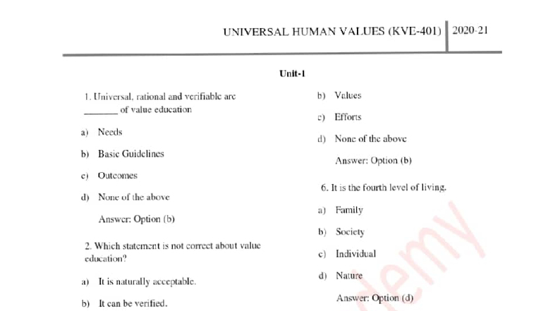 UNIVERSAL HUMAN VALUES 1: Key Concepts and Understanding - Studocu