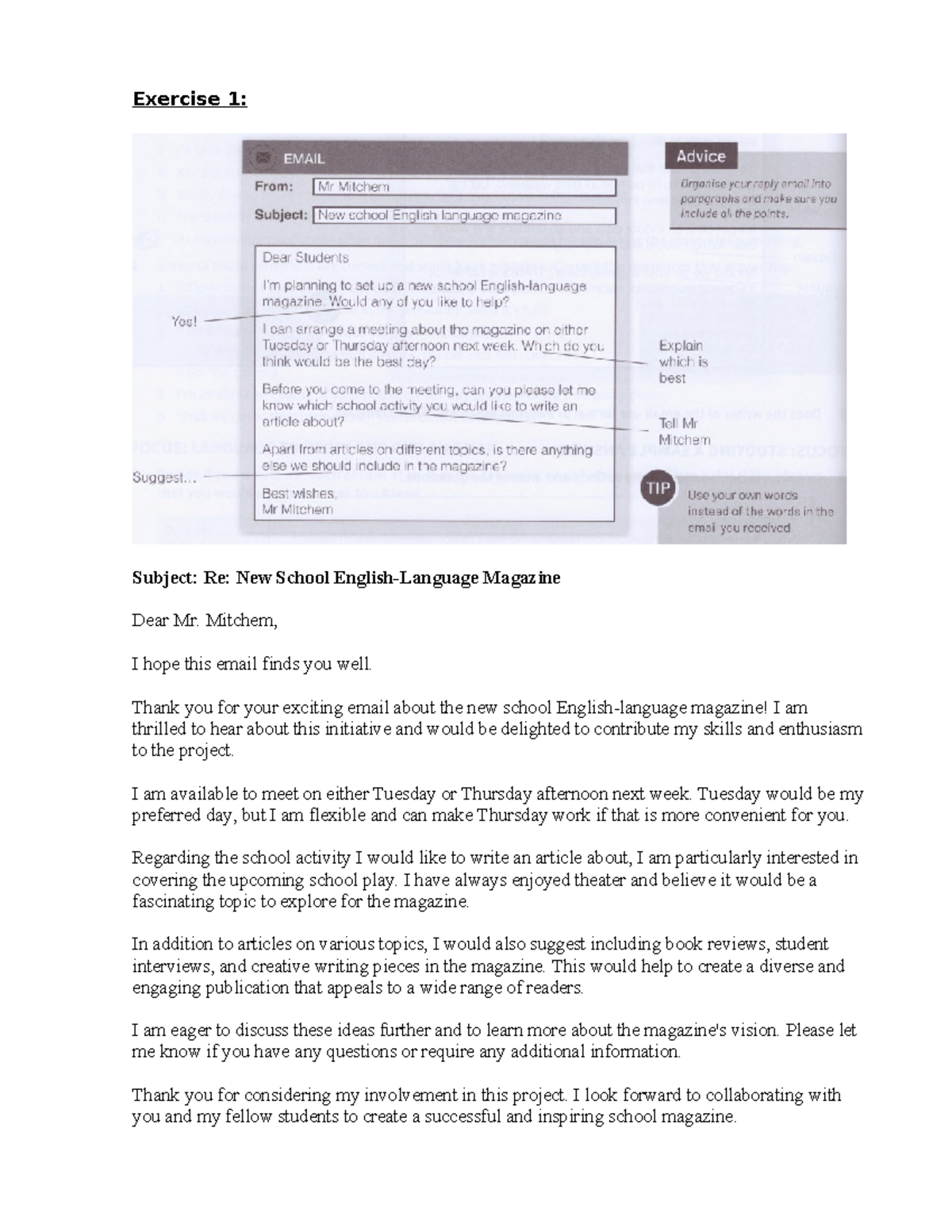 Writing-E1 - Exercise 1: Subject: Re: New School English-Language ...