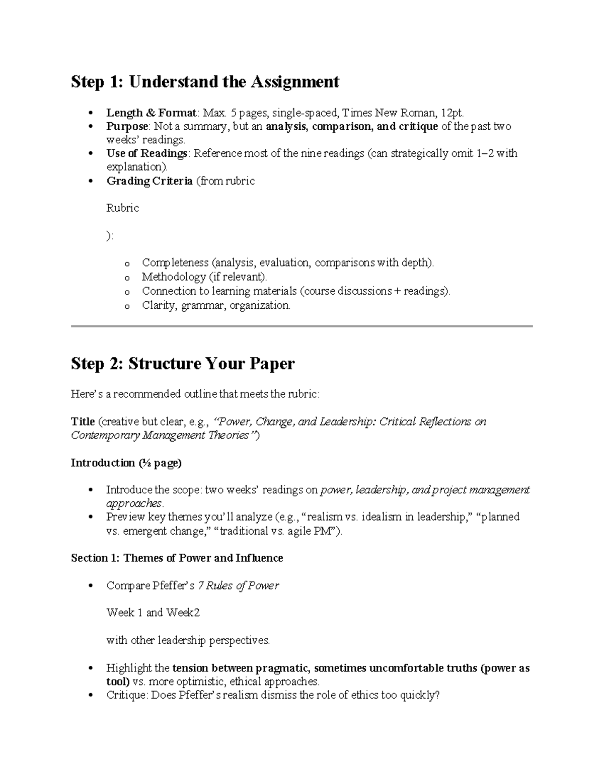 Analysis and Critique of Power and Leadership Readings (Course Code ...