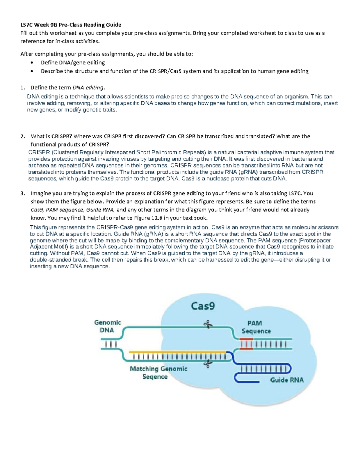 LS7C Week 9B Reading Guide: Understanding DNA Editing & CRISPR - Studocu