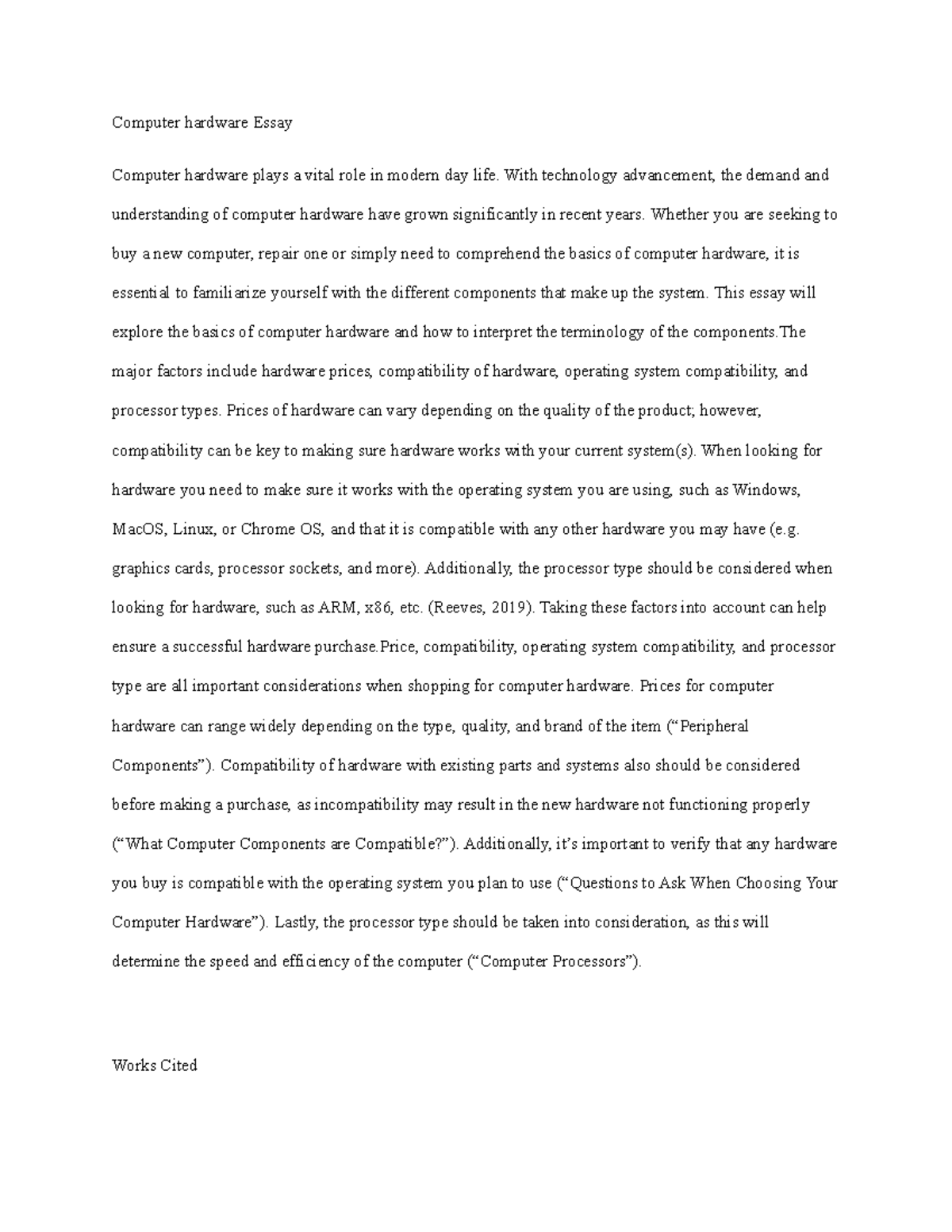 COMP 101: Essay on Computer Hardware Basics and Buying Guide - Studocu