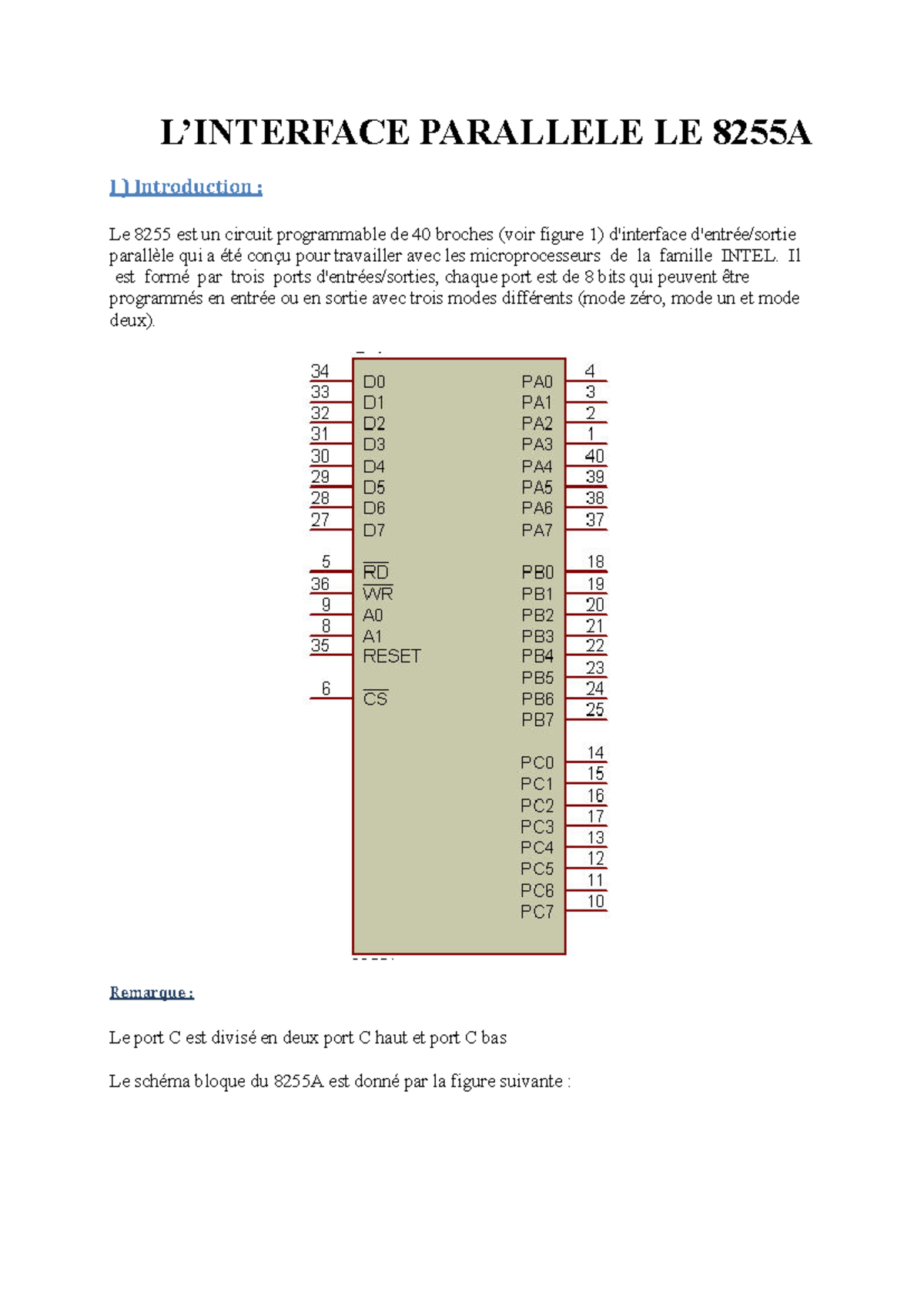 Chapitre 6 : Interface Parallèle LE 8255A et Programmation Associée - Studocu