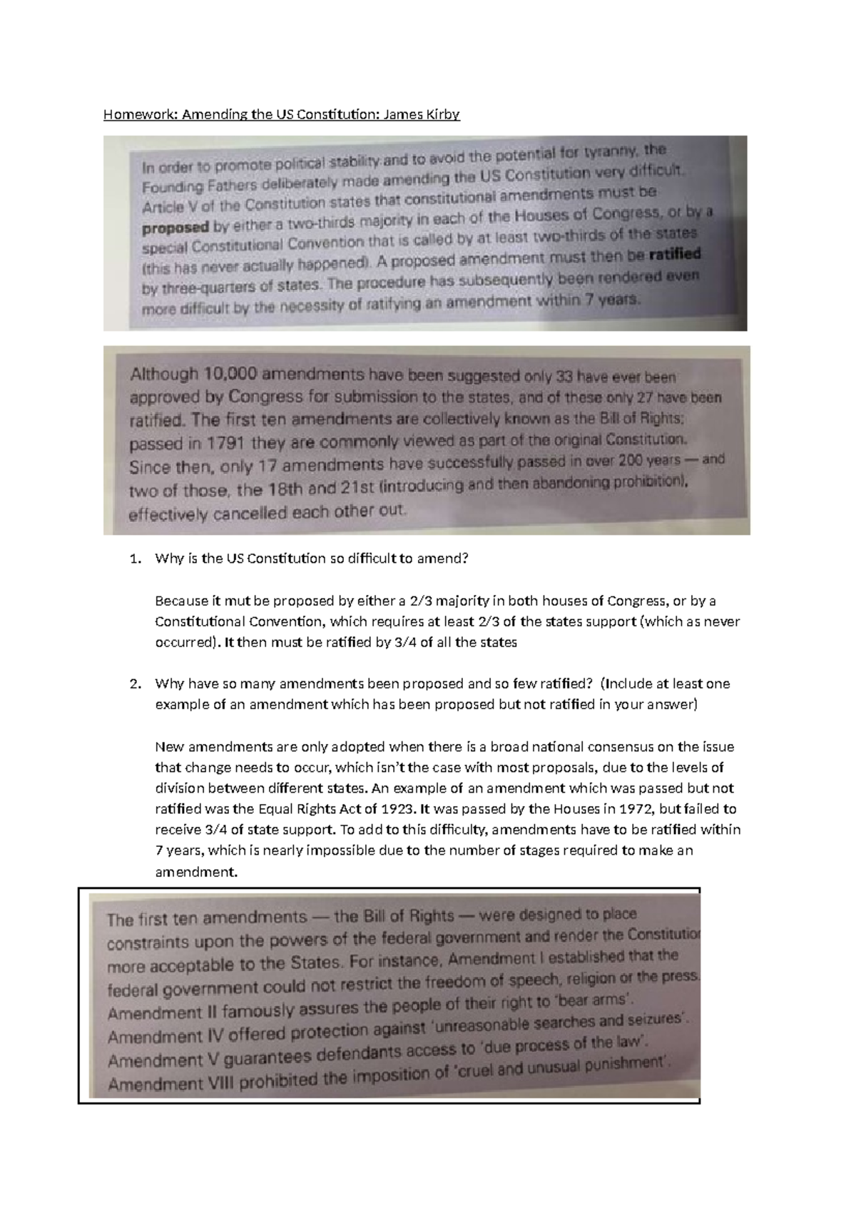 US Constitution Amendments Homework - James Kirby Analysis - Studocu