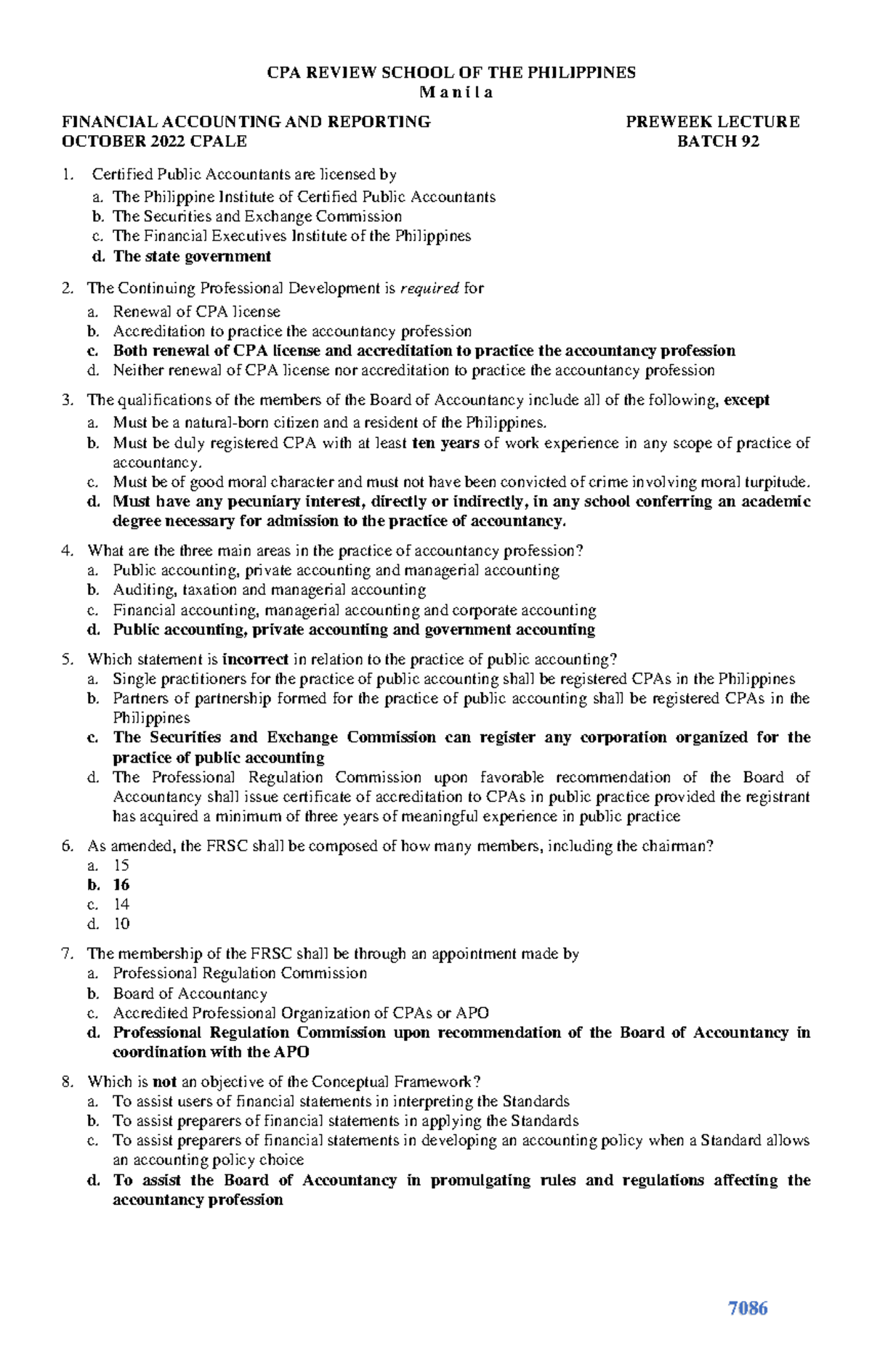 CPALE 1: CPAR 92 Financial Accounting & Reporting Preweek Notes - Studocu