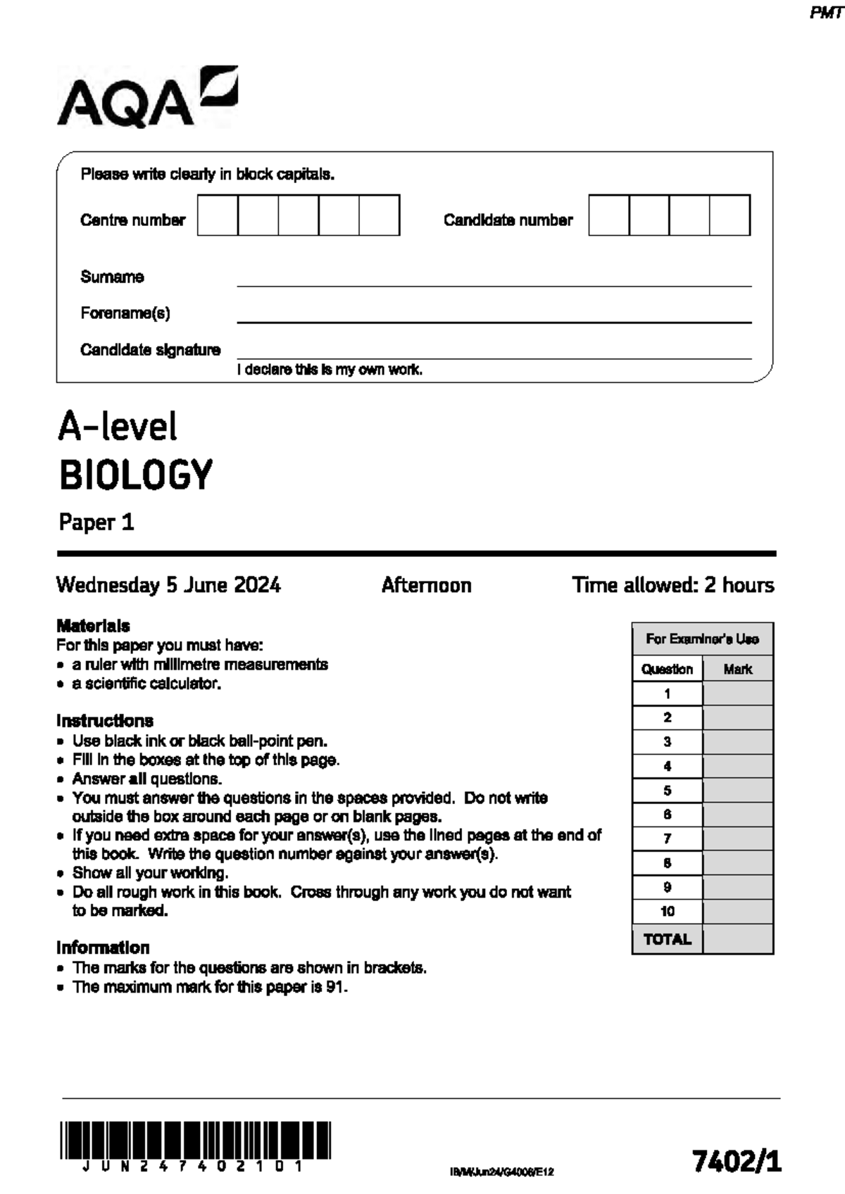2024 PMT Paper 1 Past Exam Questions and Answers - Studocu