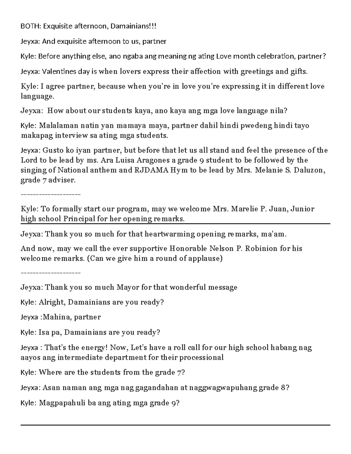 BOTH: Love Month Celebration Script for Students' Program - Studocu