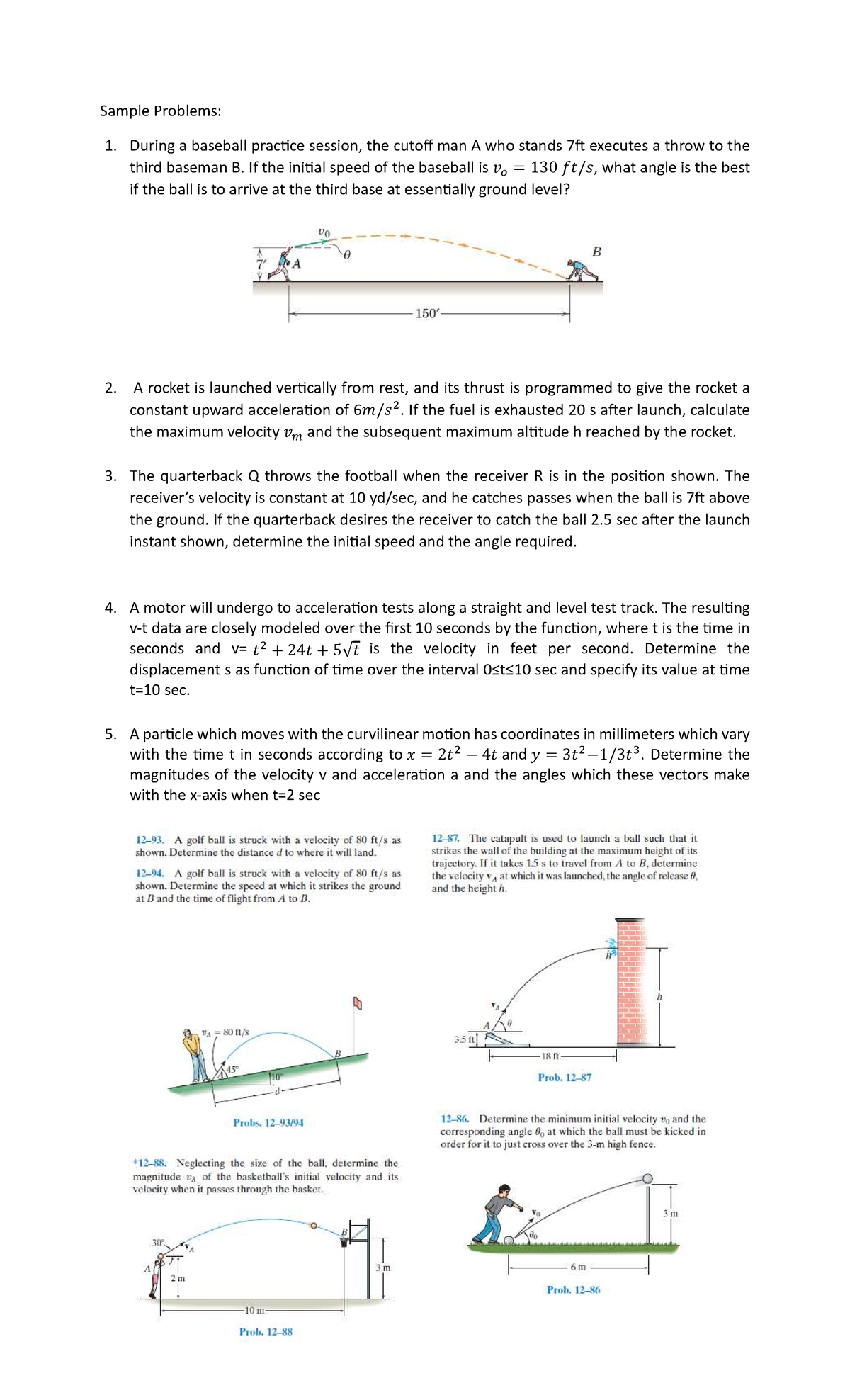 Sample Problems: Projectile Motion PHYS 101 - Studocu