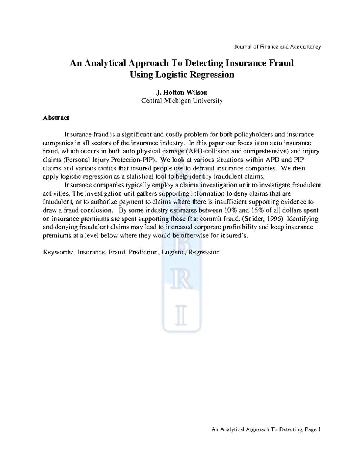 08103 - Assignments - Journal of Finance and Accountancy An Analytical Approach To Detecting ...