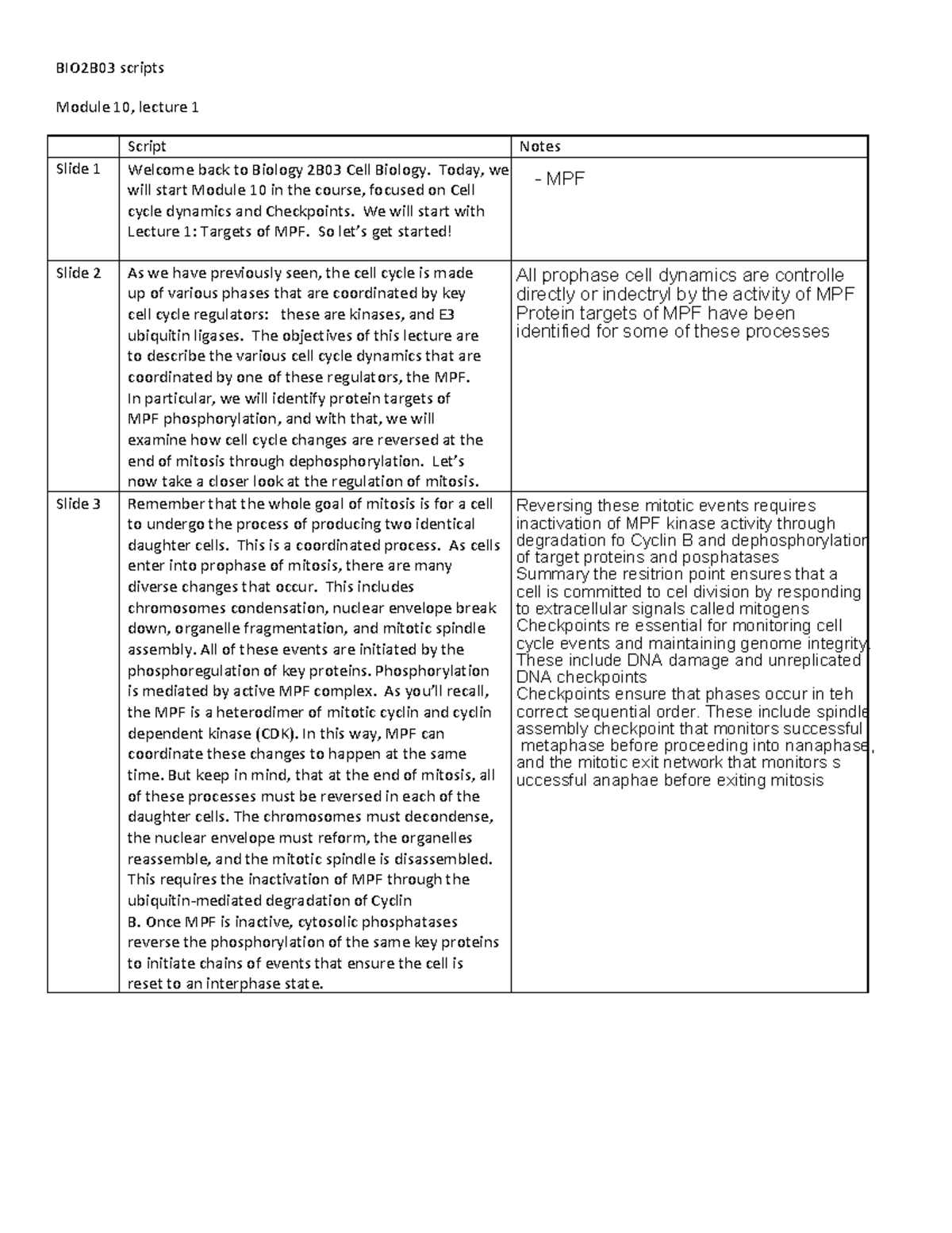 Bio 2B03 module 10 lecture 1 annotated - BIO2B03 scripts Module 10 ...