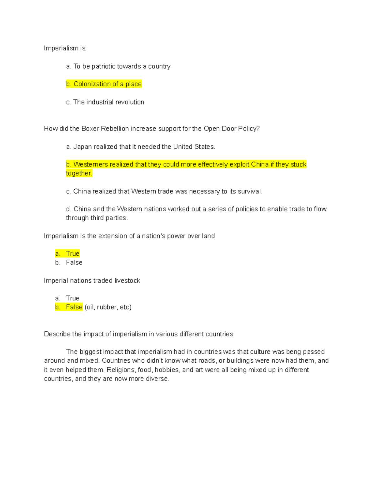 Ch.12 Imperialism Test Questions & Study Guide - Studocu