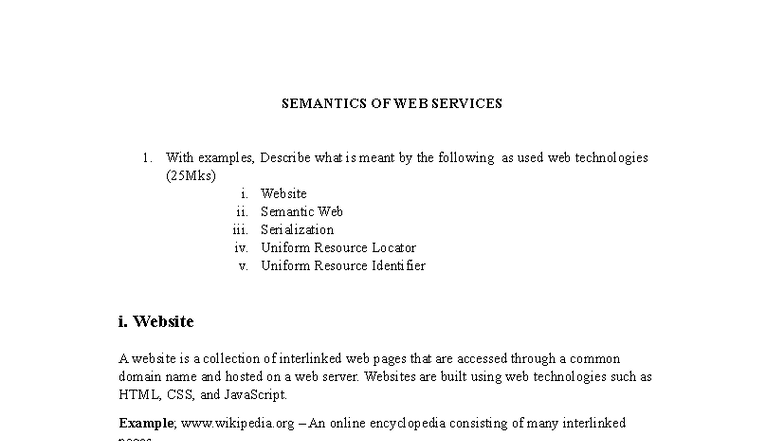 SEMANTICS OF WEB SERVICES: Key Concepts and Examples (CS101) - Studocu
