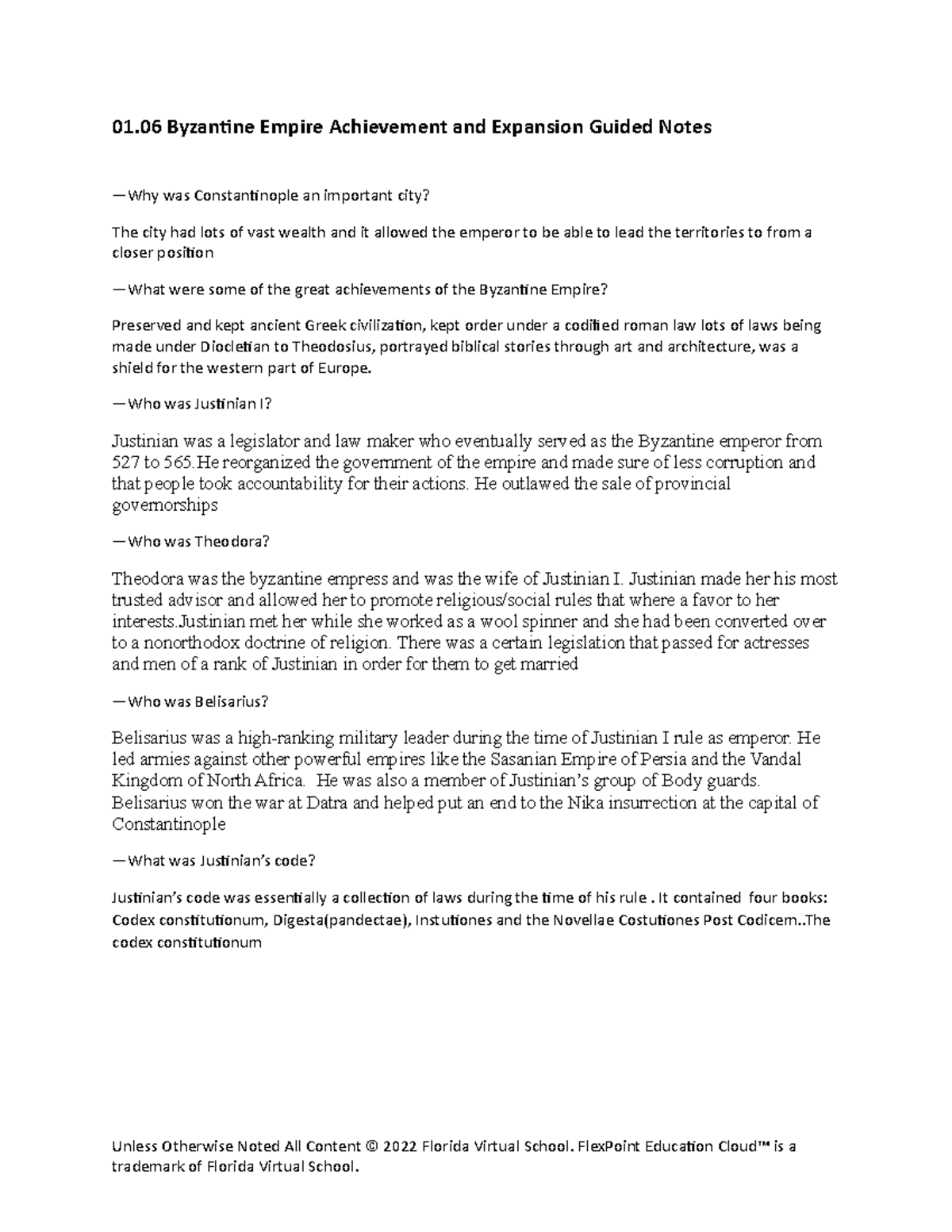 Byzantine empire guided notes - 01 Byzantine Empire Achievement and ...