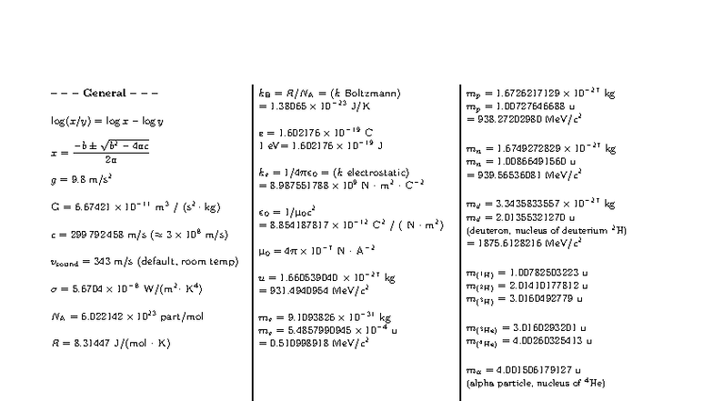 FSKS 123: Appendix of Constants, Formulas, and Periodic Table - Studocu