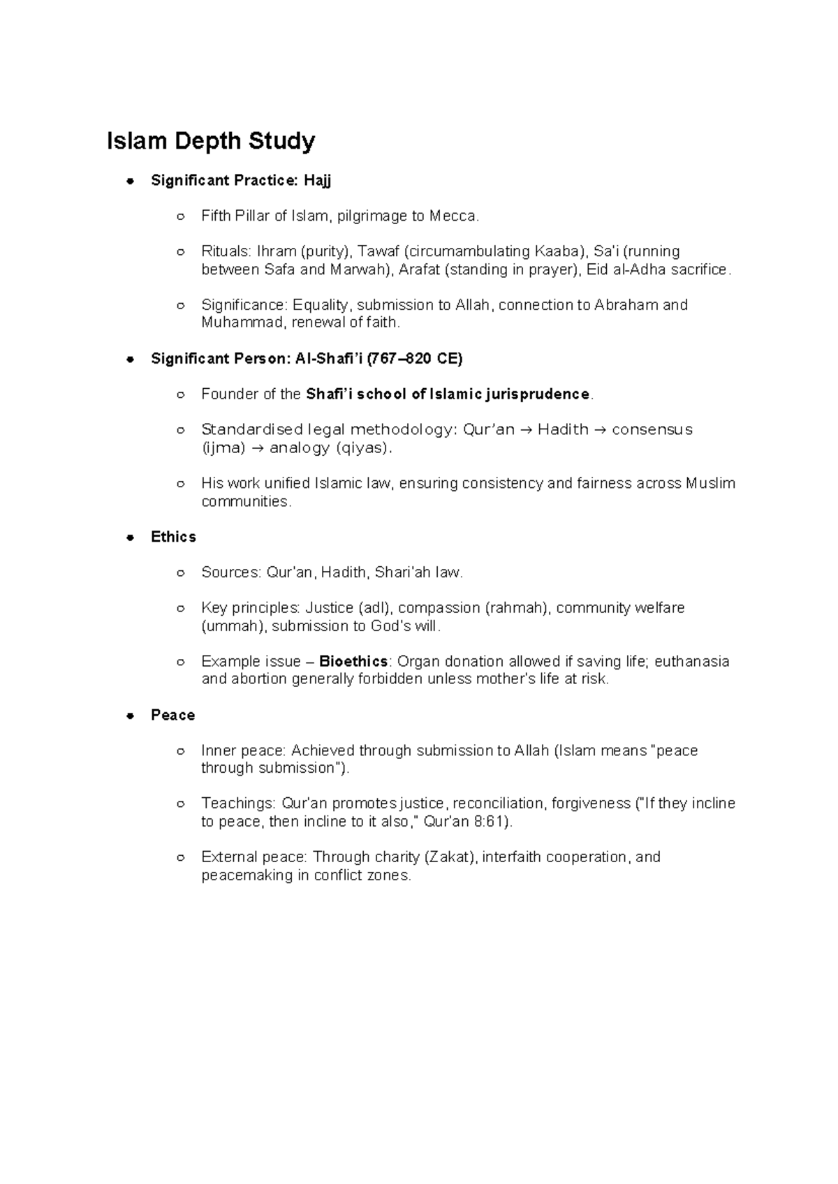 Islam Case Study: Hajj and Its Significance in Islamic Practice - Studocu
