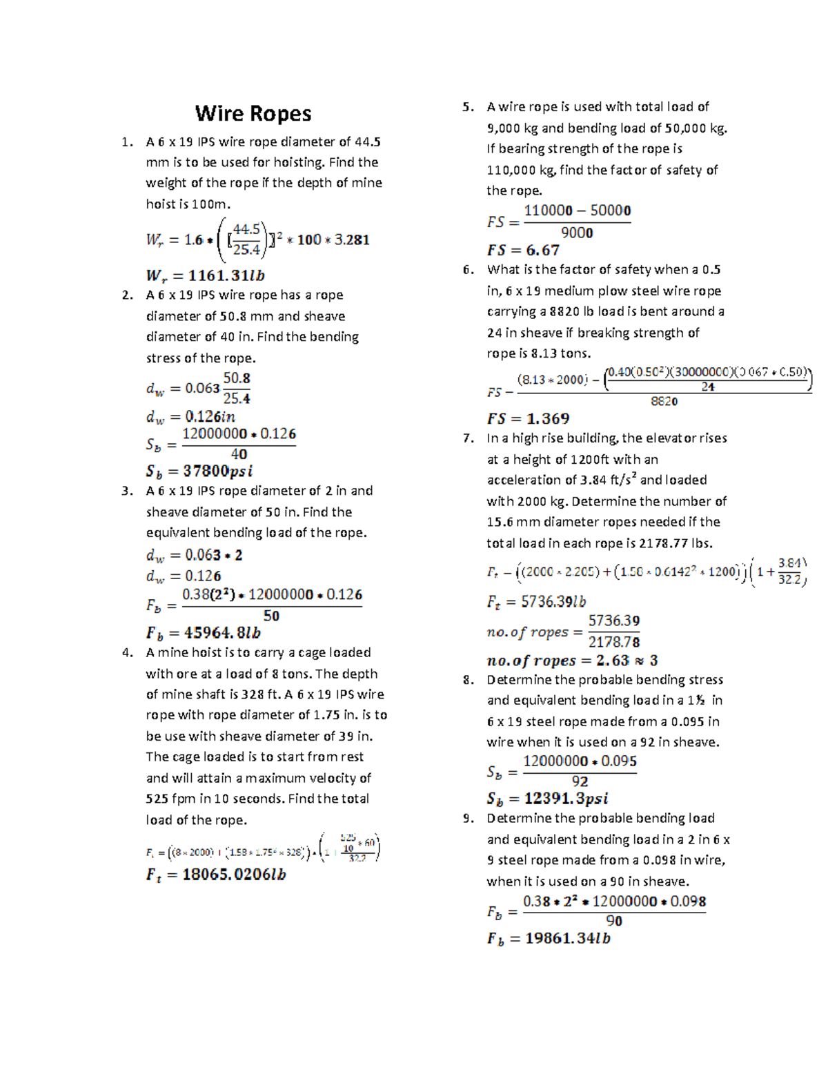 Mechanical Engineering-34: Solutions for Wire Rope Problems - Studocu