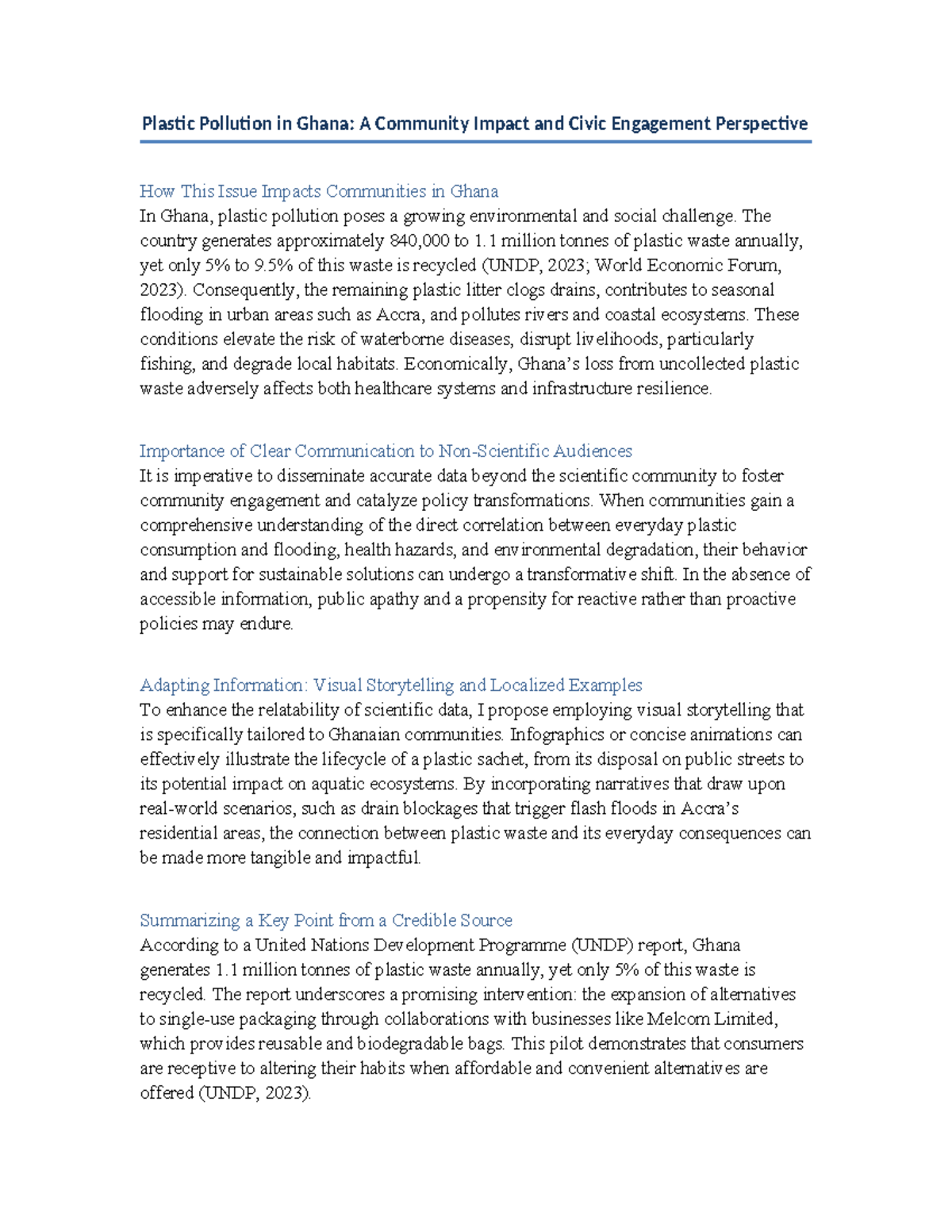 Plastic Pollution in Ghana: Community Impact & Engagement (SCI 214 ...