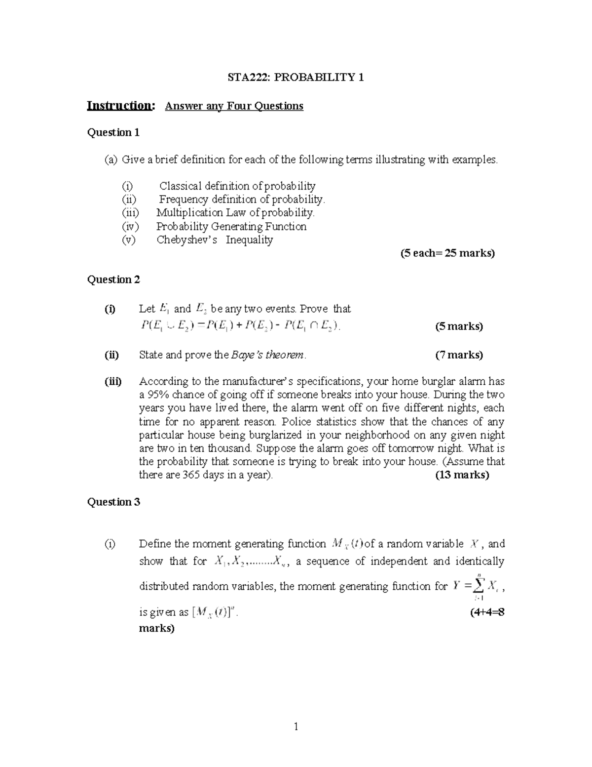 Probability 1 Final Exam: Key Concepts and Problem Solutions - Studocu