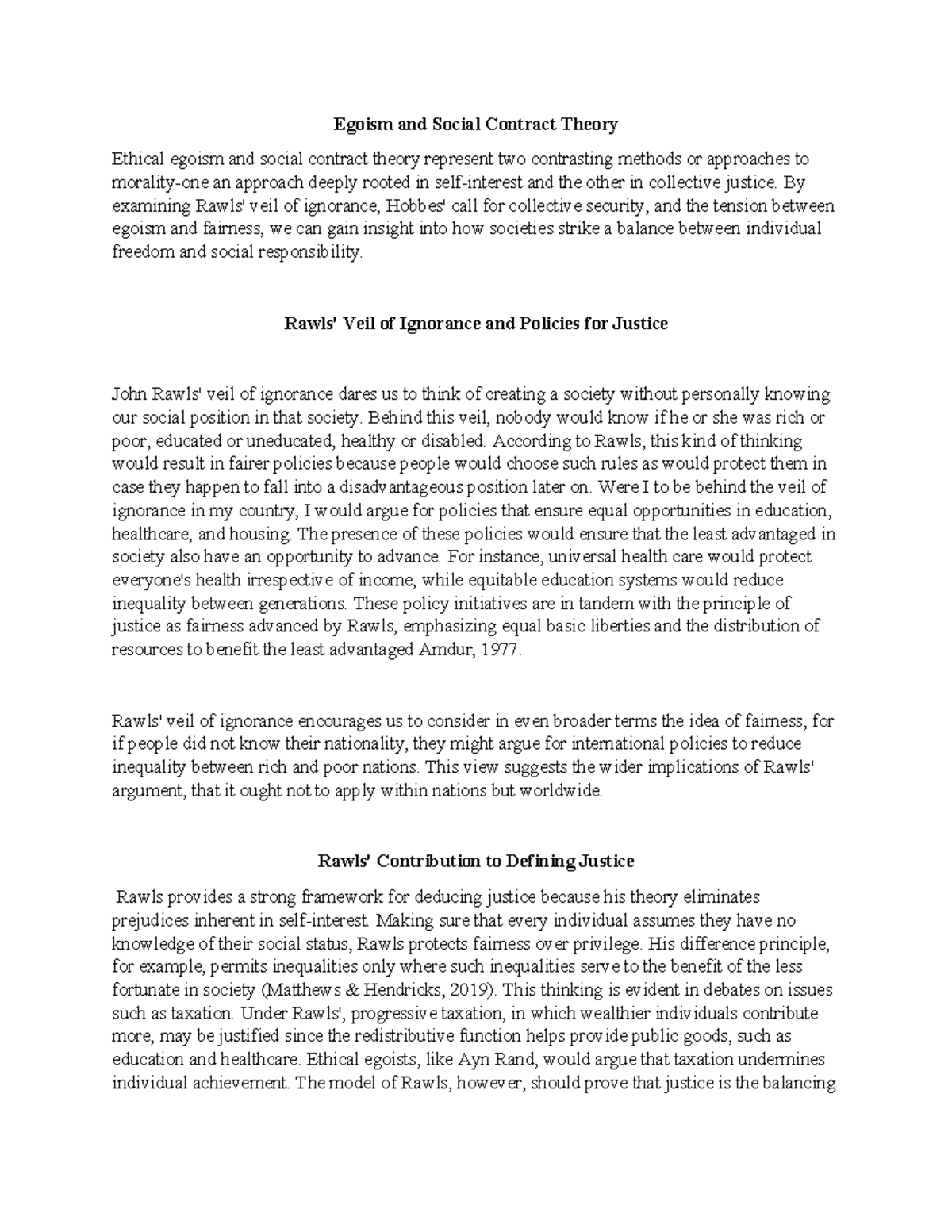 U004 Discussion - Ethical Egoism vs. Social Contract Theory Notes - Studocu