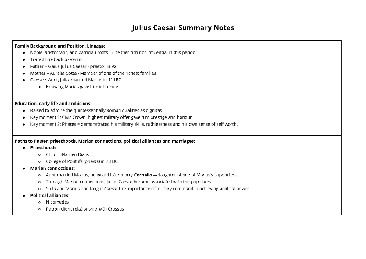 Julius Caesar: Comprehensive Summary Notes and Analysis - Studocu