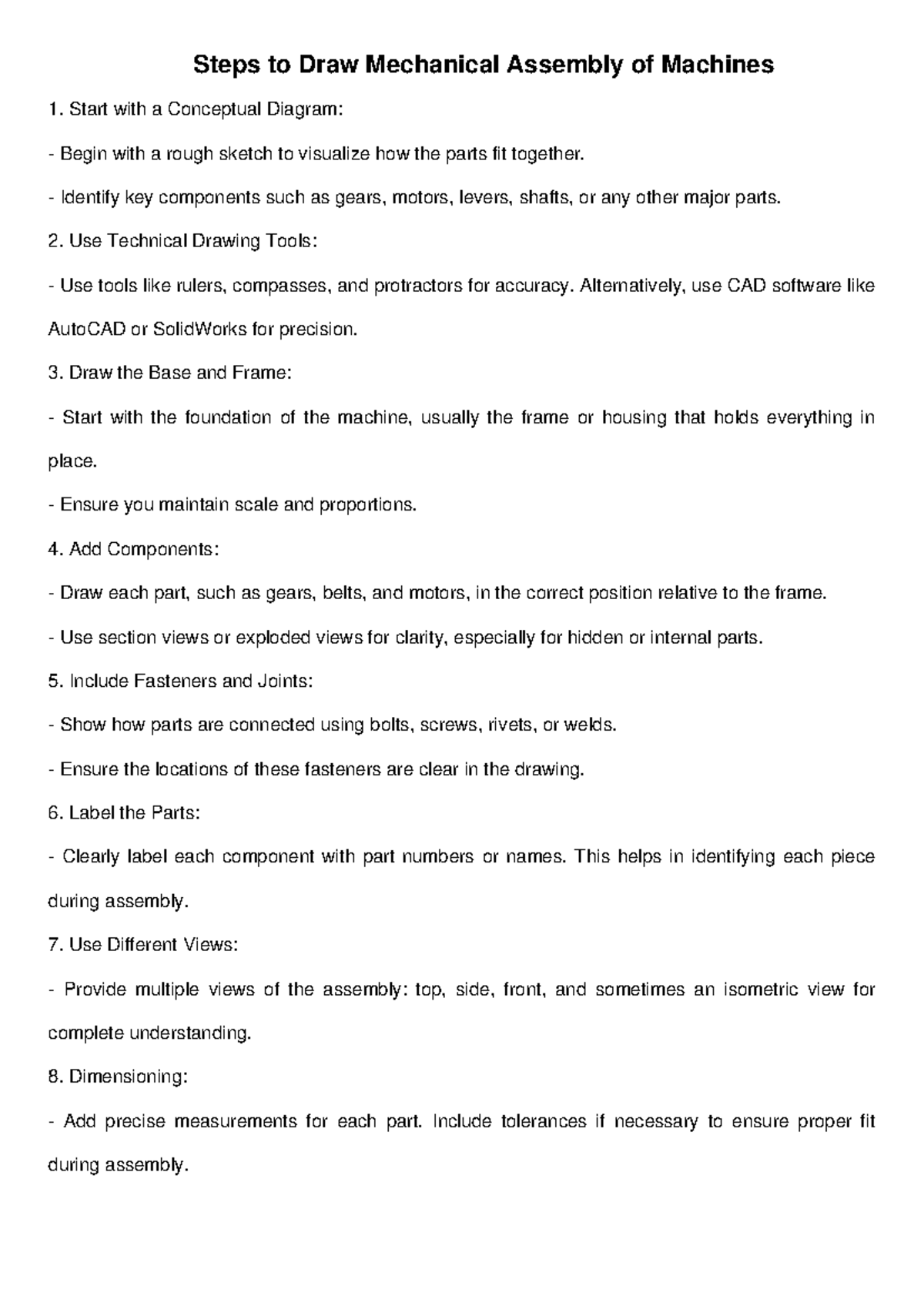 MECH 101: Steps to Create a Mechanical Assembly Drawing - Studocu