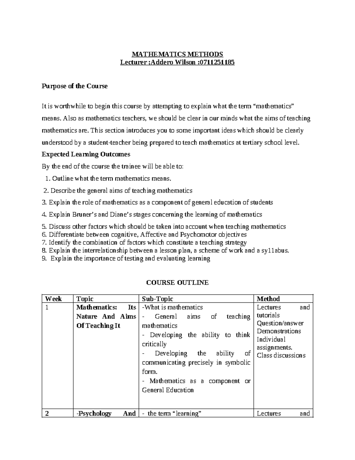 MATHEMATICS METHODS: Course Outline and Learning Outcomes - Studocu