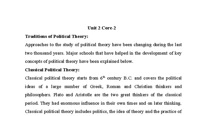Unit 2 Core 2 - Traditions in Political Theory: Classical to Marxism ...