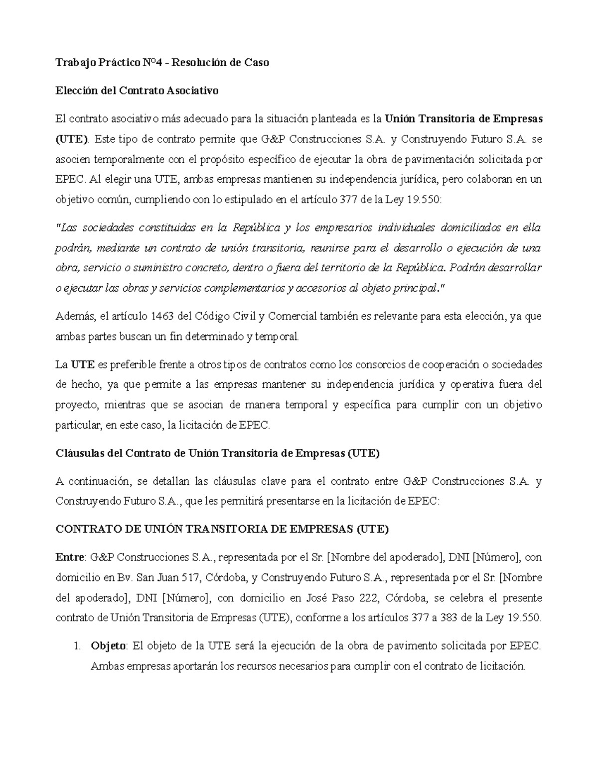 Trabajo Practico N4 PJ - tp persona jurídica - Trabajo Práctico N°4 - Resolución de Caso ...