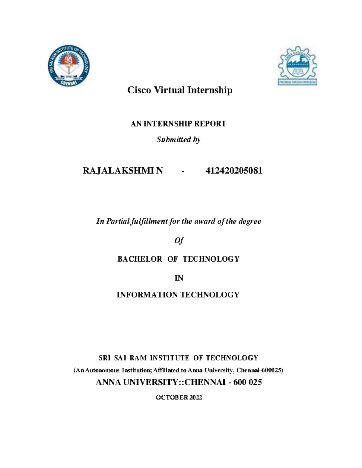 Internship Report on Cisco Networking Academy - B.Tech IT (2022) - Studocu