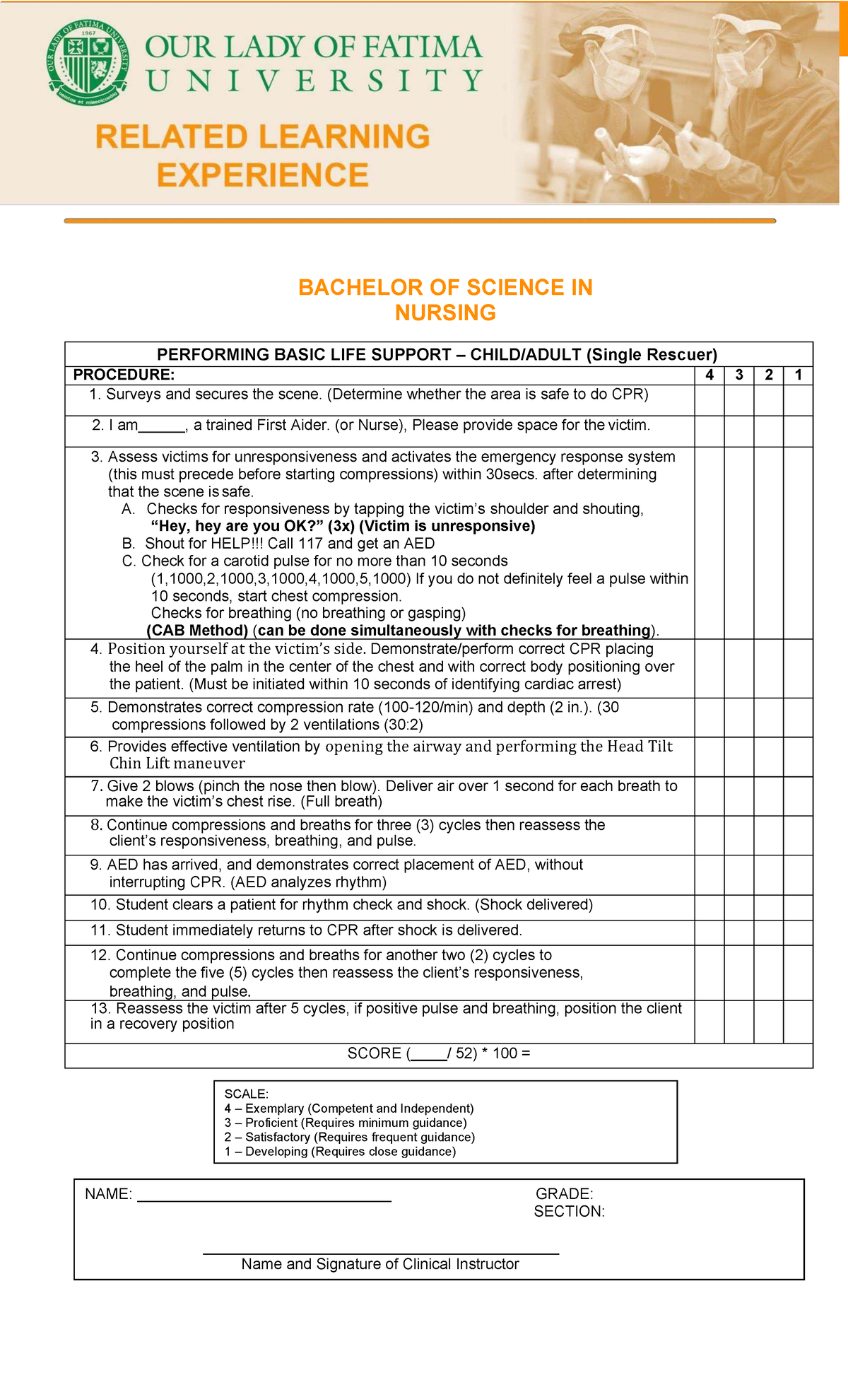 NCMB418 CPR Adult Procedure: Step-by-Step Guide for Nursing Students ...
