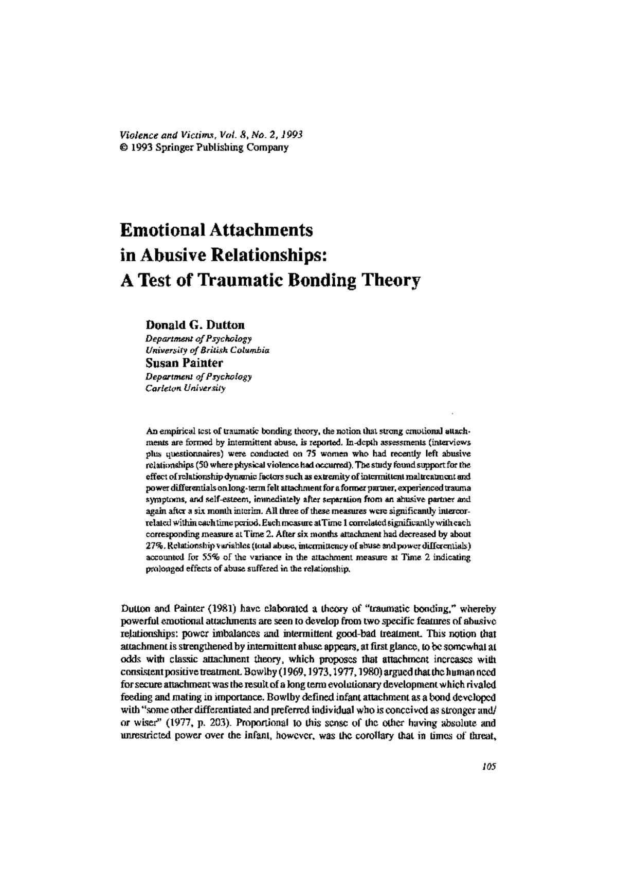 Traumatic Bonding in Abusive Relationships: Insights from Dutton ...