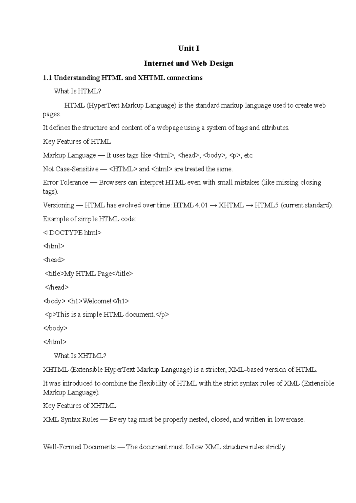 Unit I - Internet and Web Design: HTML, CSS, and JavaScript Overview - Studocu