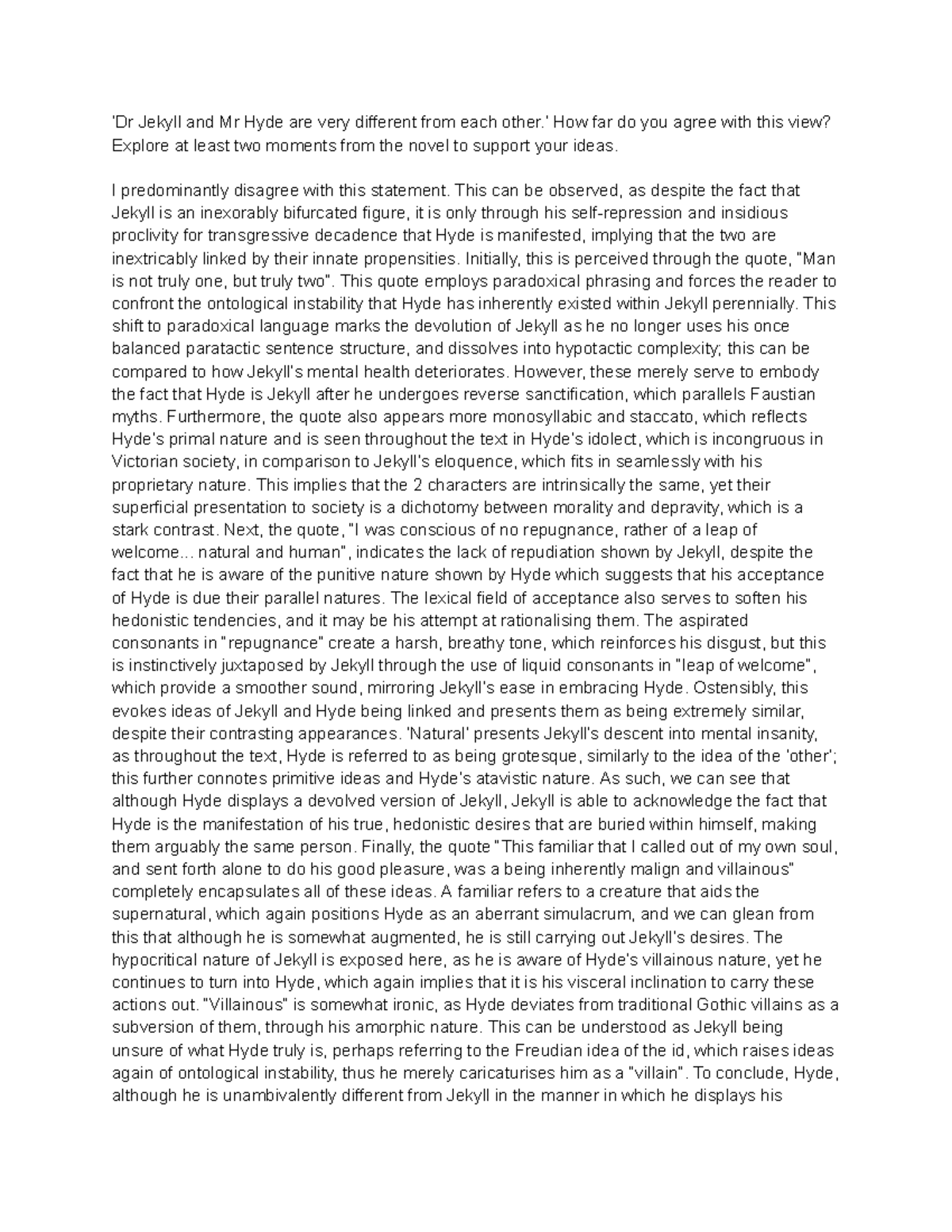 ENG 101 Essay: Exploring the Intrinsic Connection Between Jekyll and ...