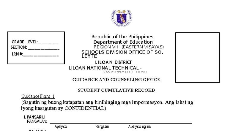 Student Cumulative Record 2025-2026 - LNTVHS - Studocu