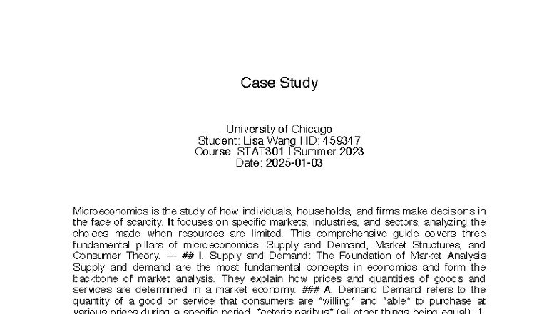Case Study: Microeconomics Fundamentals in STAT301 - Studocu